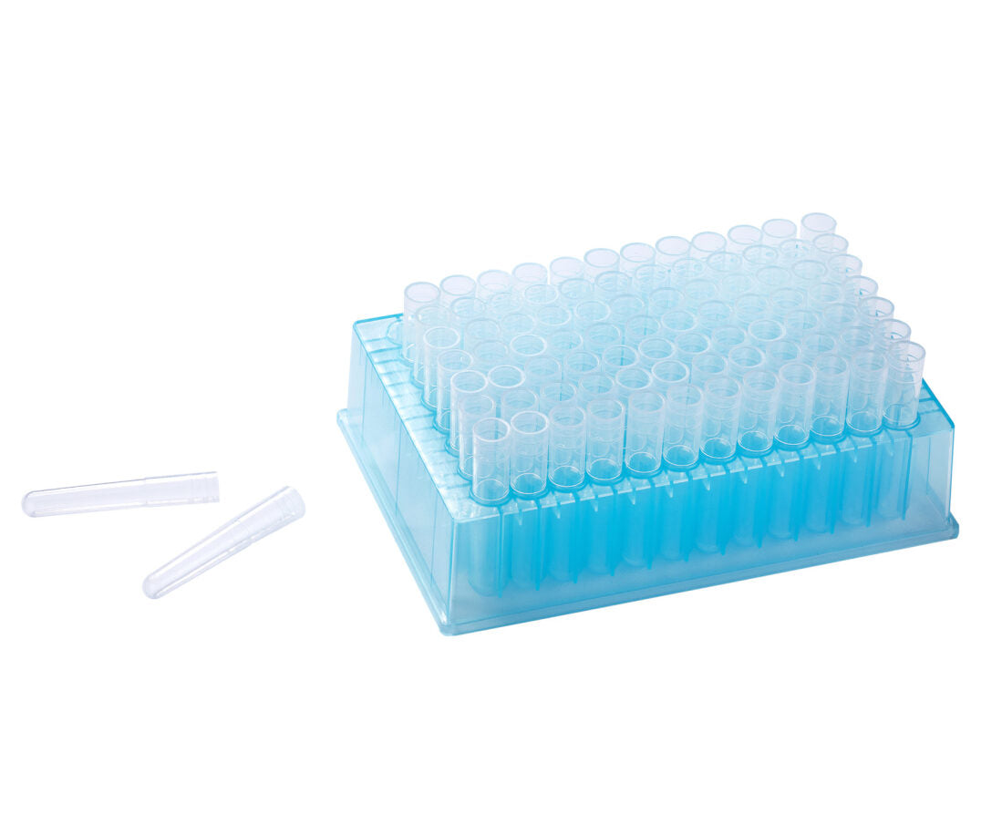 Sample tubes, 1.2 ml, clear, tubes rack with 96 individual tubes, 96 t ...